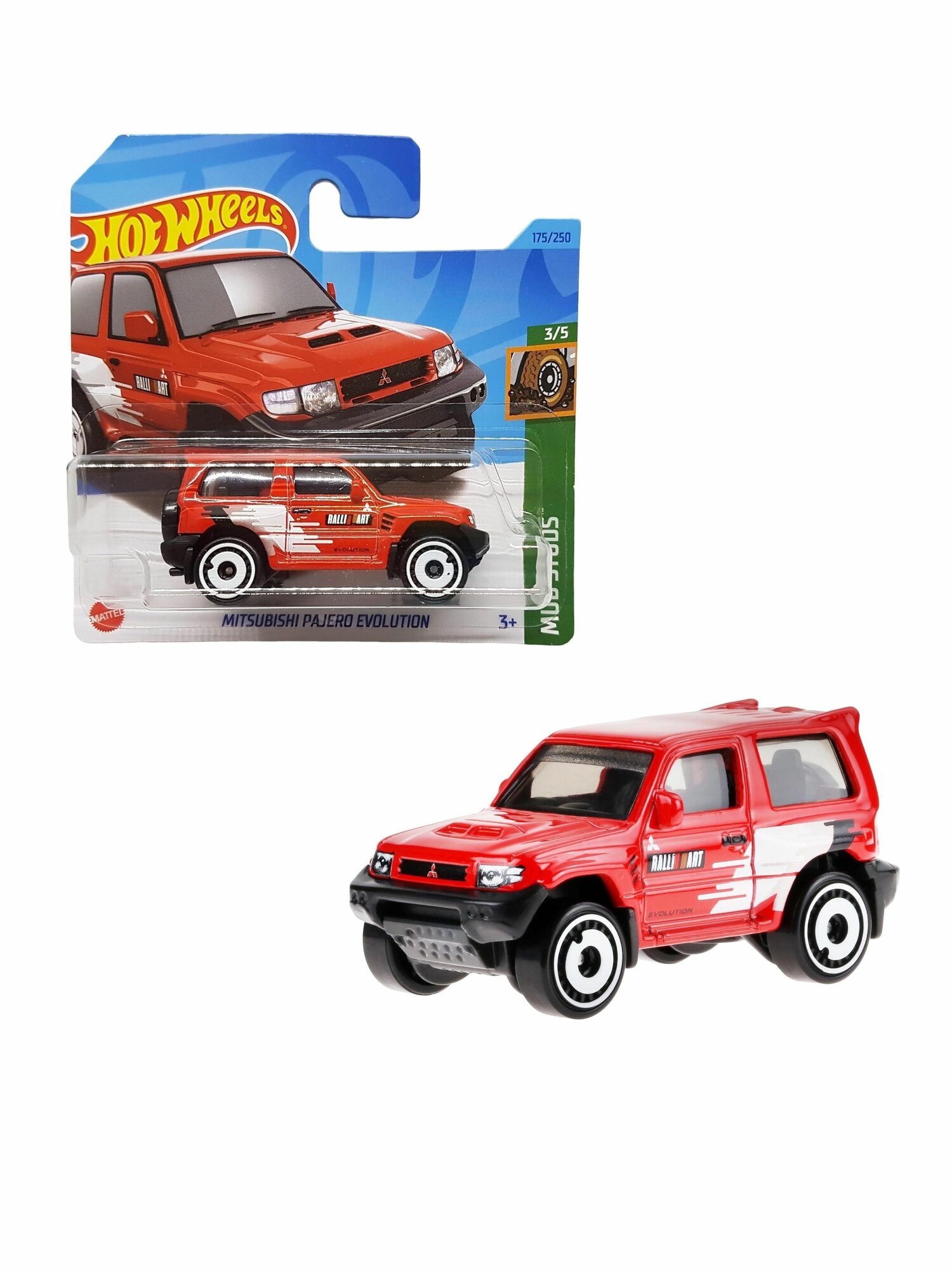 Машинка Hot Wheels HKG47 Mud Studs 2023 Mitsubishi Pajero Evo Красный 3/5
