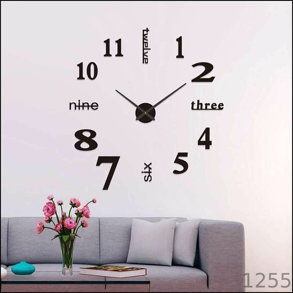 Безрамные DIY 3D зеркальные настенные часы для домашнего офиса Декор11