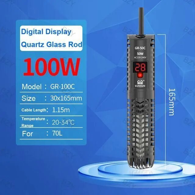 Обогреватель для аквариума SUNSUN 100W Цифровой дисплей Кварцевый нагреватель 20-34°C