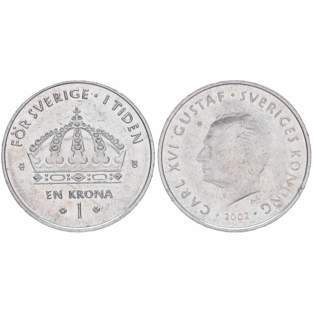Монета 1 Крона Швеция 2002 год, Карл XVI Густав