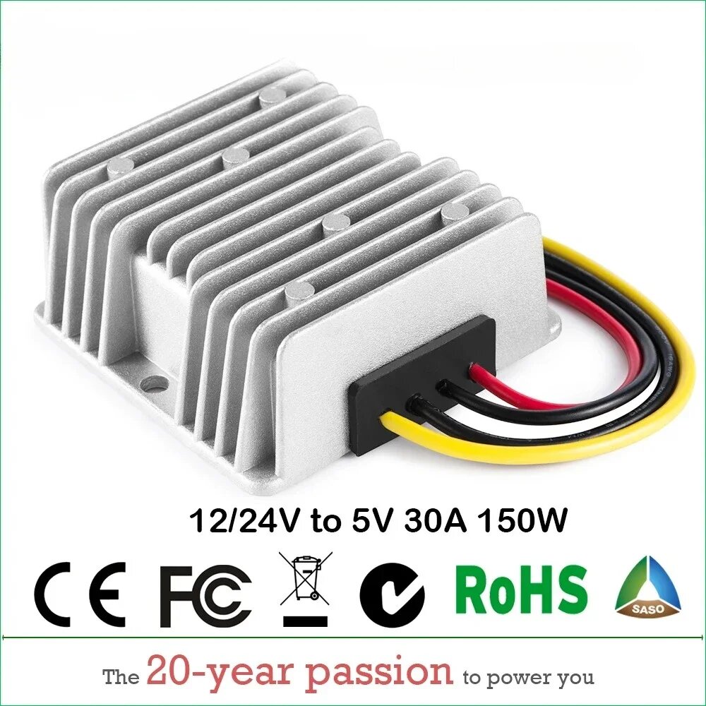 WAOHEI DC/DC понижающий преобразователь 12В/24В до 5В 12V 24V TO 5V 30A