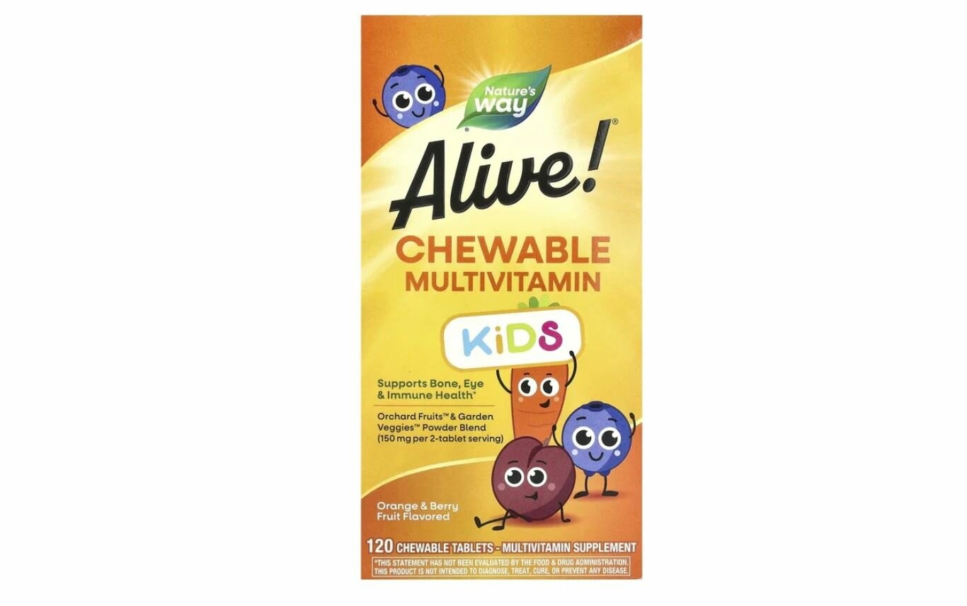 Nature's Way Nature's Way, Alive! жевательные детские мультивитамины, апельсин и ягоды, 120 таб