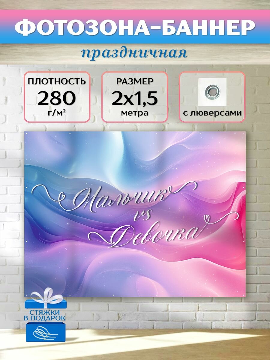 Фотозона-баннер на гендер пати "Мальчик vs Девочка", 2х1,5 м
