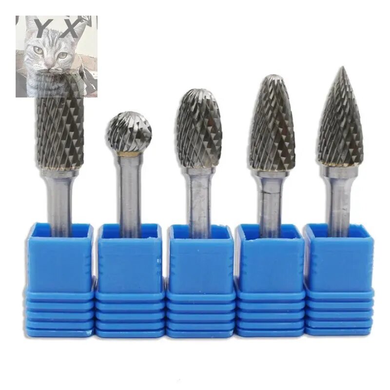 Фреза по металлу, дереву, пластику, набор из 5 шт, твердосплавная, диаметр 8 мм, хвостовик 6 мм