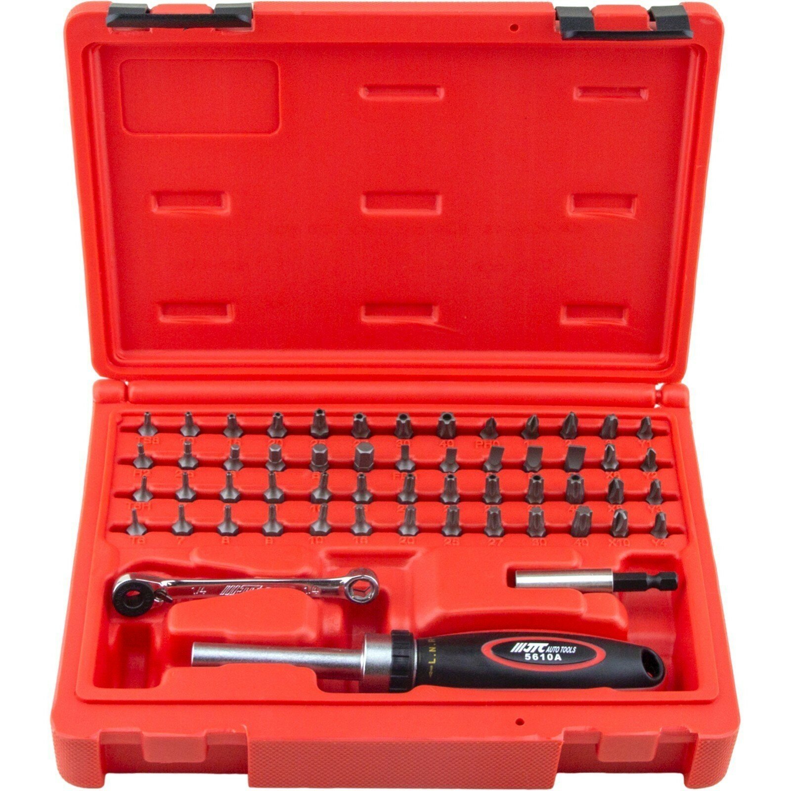 JTC-5610 Набор бит c мини-трещоткой и отверткой с храповым механизмом (в кейсе) 55пр.