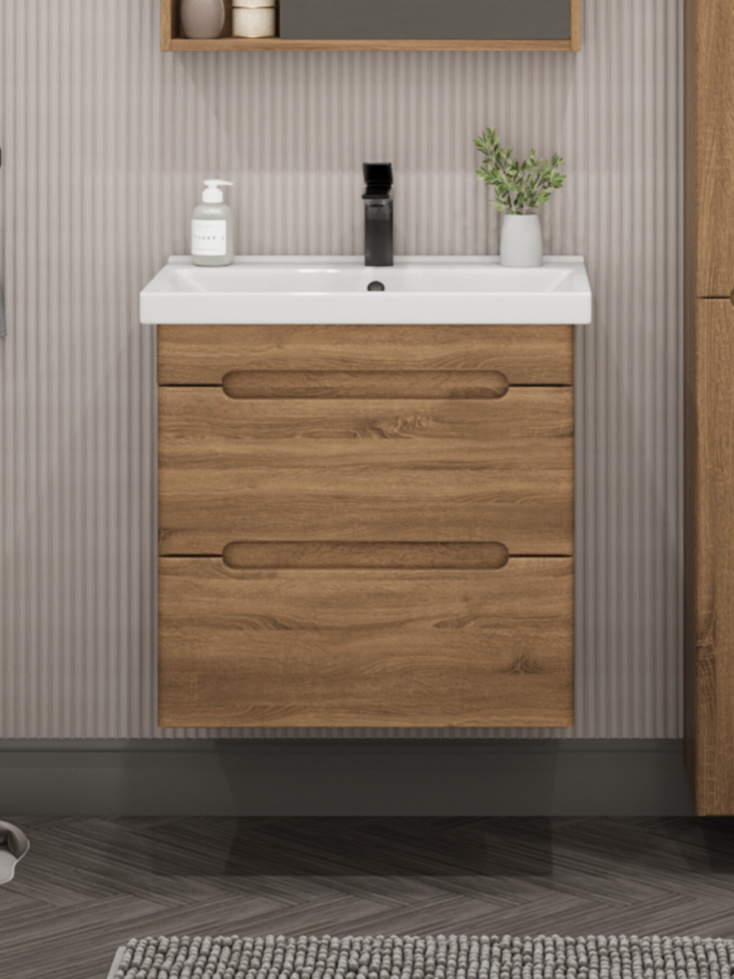 Тумба подвесная SanStar Diva 60 с раковиной Фест 60 (комплект) для ванной комнаты, Gold Craft