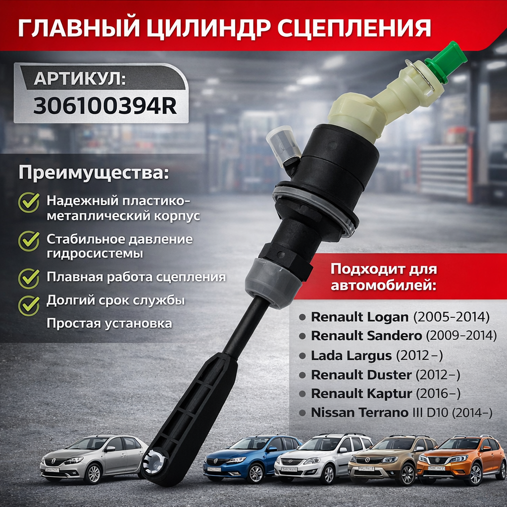 Главный цилиндр сцепления Renault KR 306100394R подходит для Renault Logan, Sandero, Lada Largus