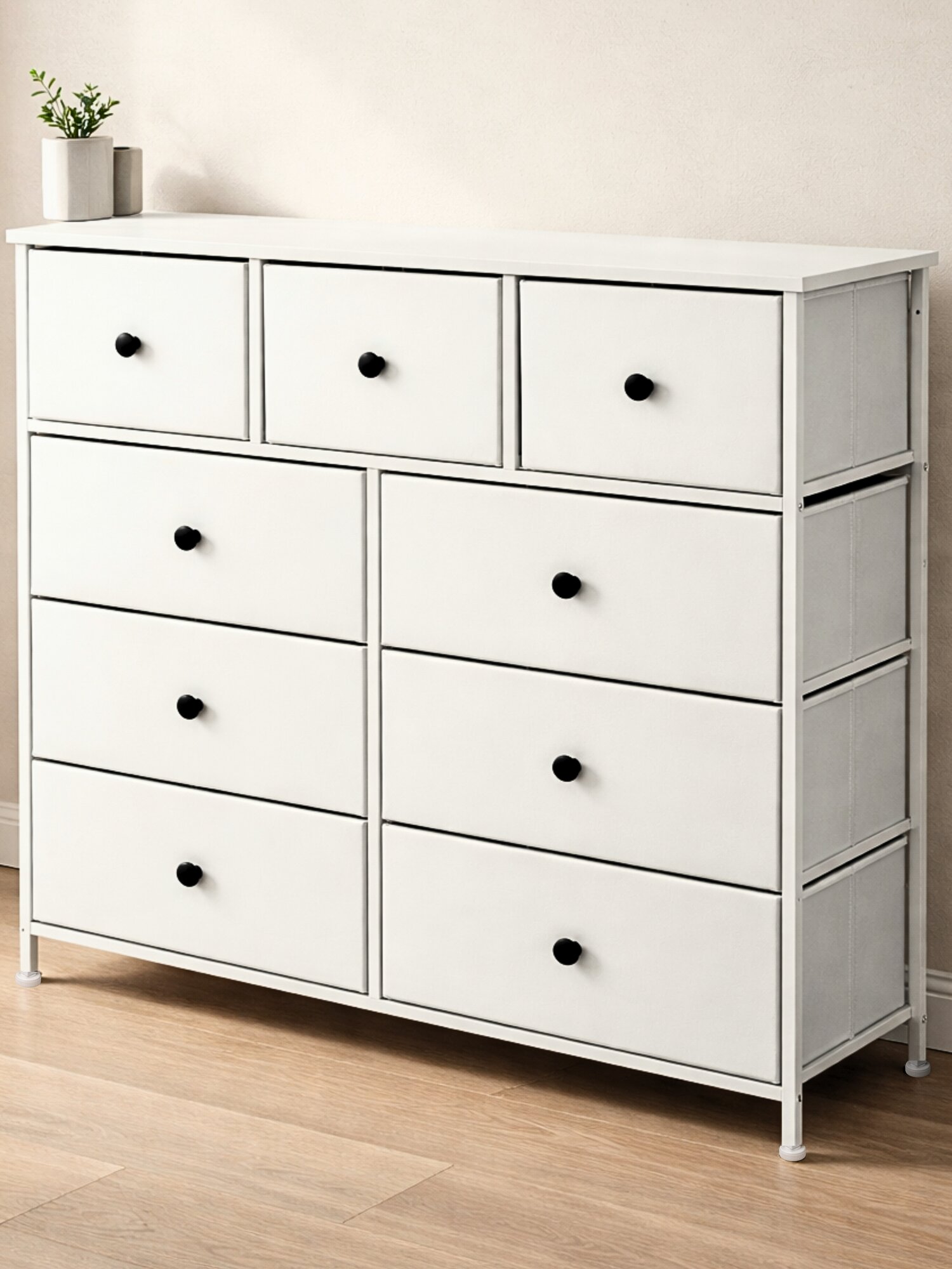 Комод белый высокий TOKКА, с 9 ящиками для одежды, экокожа (101*100*30 см), узкий, модульный