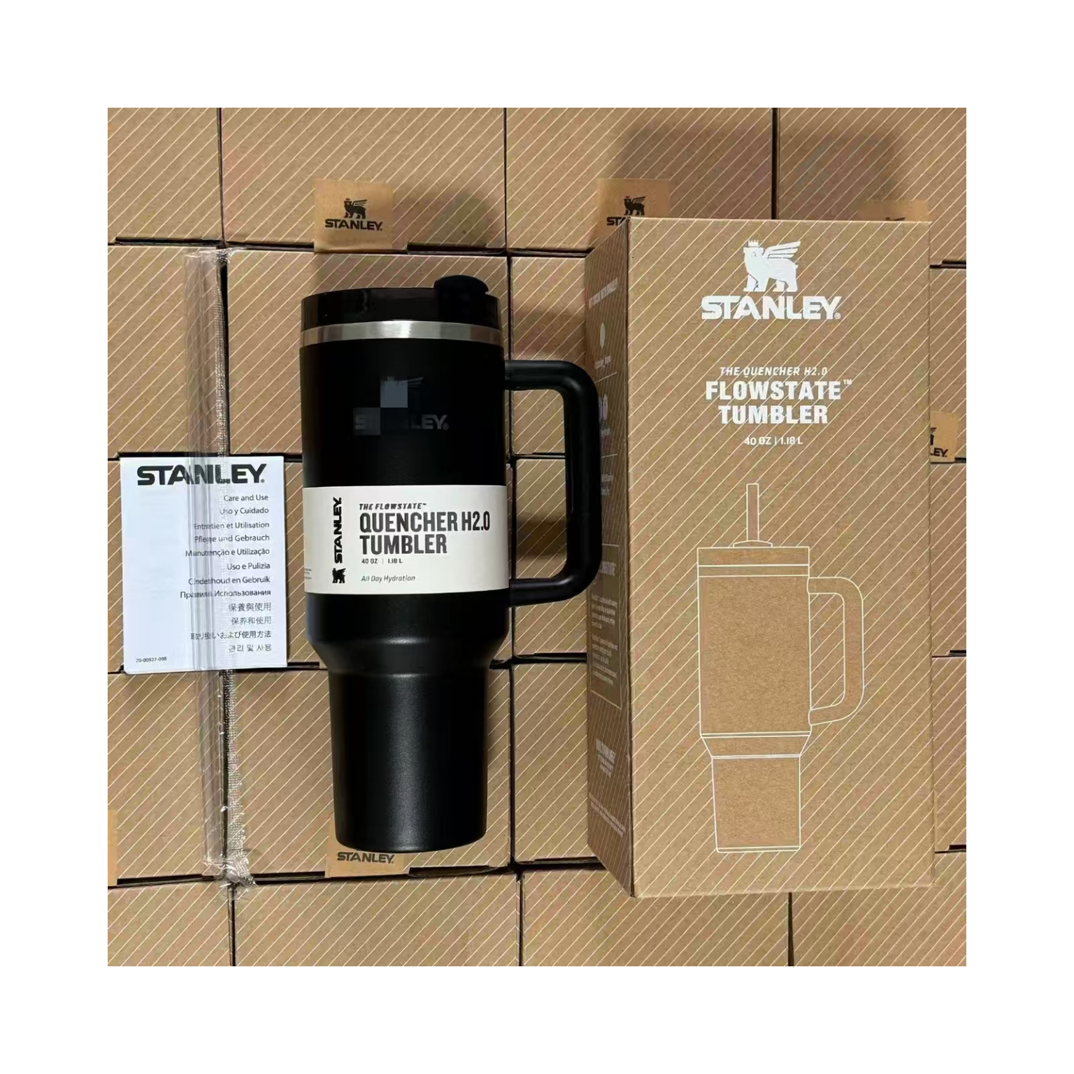 Чашка-термос，Нержавеющая сталь 304，С соломой，С ручкой，1180ml，черное
