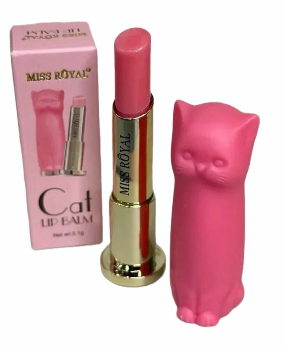 MISS ROYAL Бальзам для губ увлажняющий питательный прозрачный. Гигиеническая помада. Котик, CAT LIP BALM 3 г