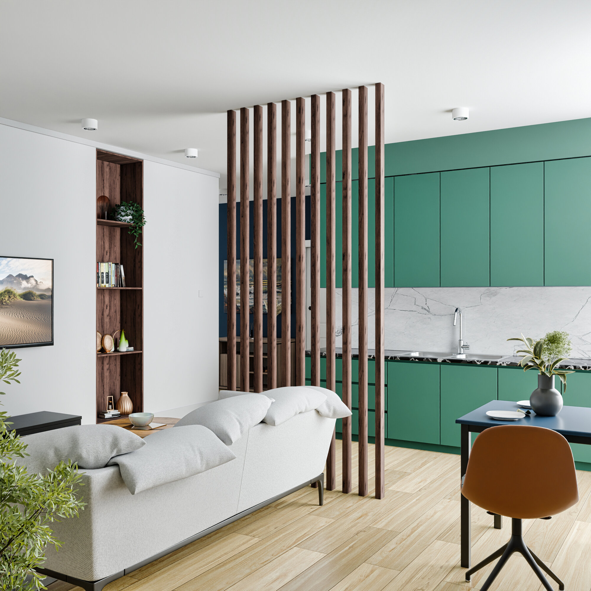 Реечная перегородка для зонирования пространства 1218 мм, Дуб Катания