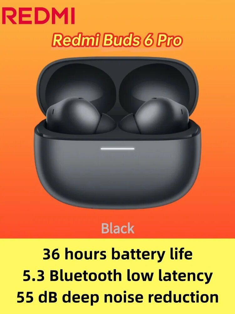 Redmi Наушники беспроводные с микрофоном Redmi Buds 6 Pro, Bluetooth, USB Type-C, черный