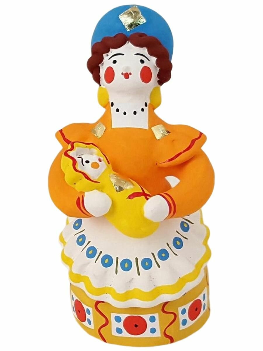 Барыня №1 с младенцем-3, Дымковская глиняная игрушка, ручная авторская работа