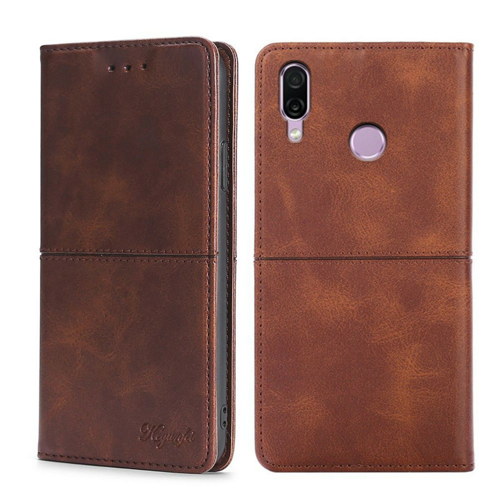 Чехол-книжка MyPads для Honor Play из воловьей кожи коричневый с точными вырезами