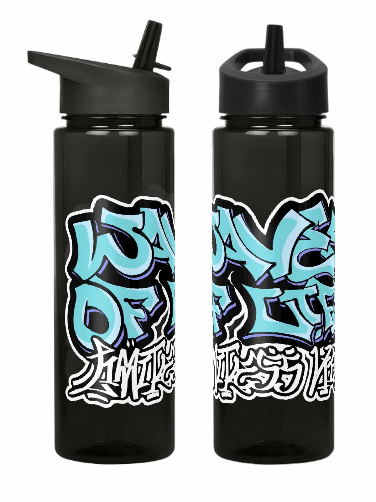 Бутылка черная для воды с принтом Граффити, Waves of Life, уличный стиль, урбан стиль