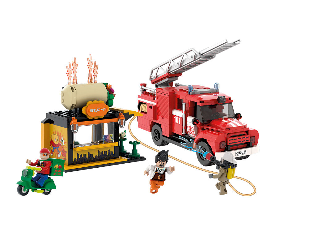 Конструктор Brick Labs Бриксити AB-1316 Конструктор Пожар в кафе Шаурма на Бриковой