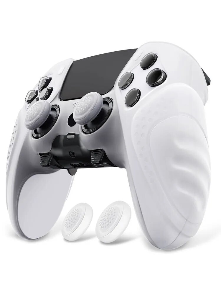 PlayVital Чехол из силикона Guardian Edition для контроллера PS5 Edge, противоскользящий, эргономичный, мягкий резиновый защитный корпус с насадками на стики, прозрачный белый