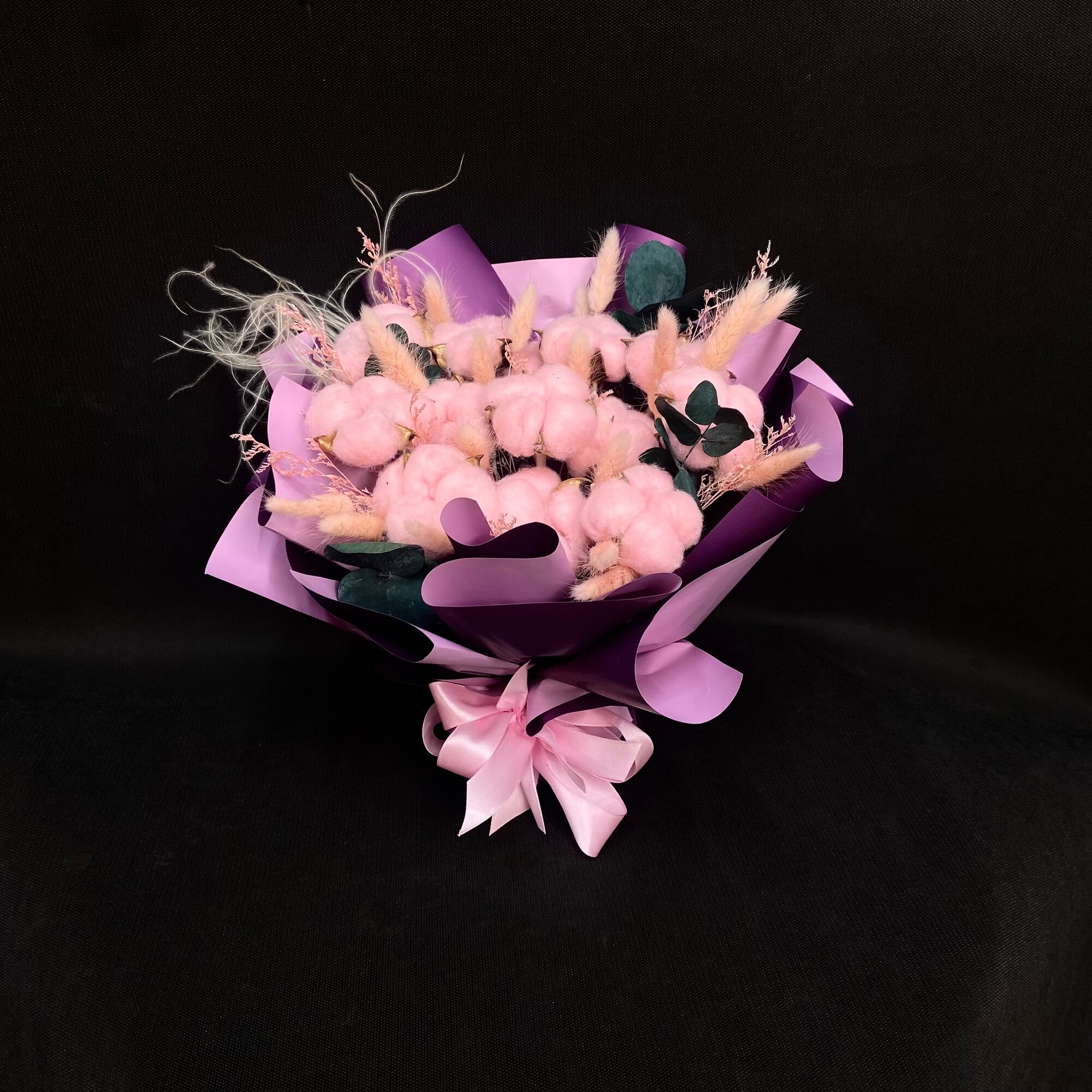 Композиция из сухоцветов / Сборный букет из сухоцветов / Букет из стабилизированных цветов / Хлопок, лагурус, эвкалипт