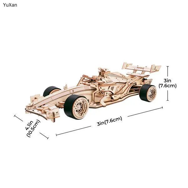 Деревянный конструктор Robotime ROKR LK505 Заводной гоночный автомобиль 3D Деревянный механический конструктор 247 дет 29*10*8см — фото 1