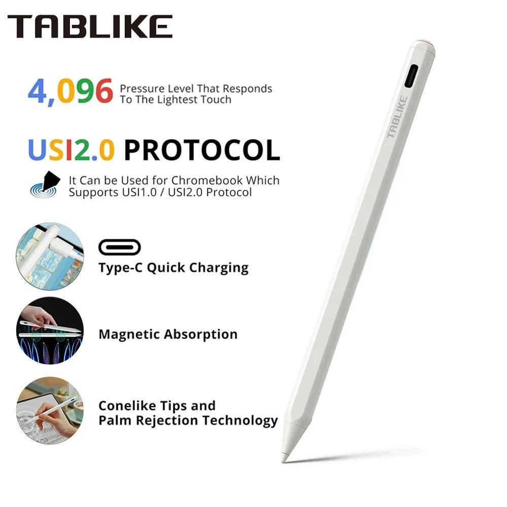 TABLIKE Стилус для Chromebook Модель HS230 с поддержкой USI 2.0, совместимость с Lenovo/HP/ASUS, 4096 уровней
