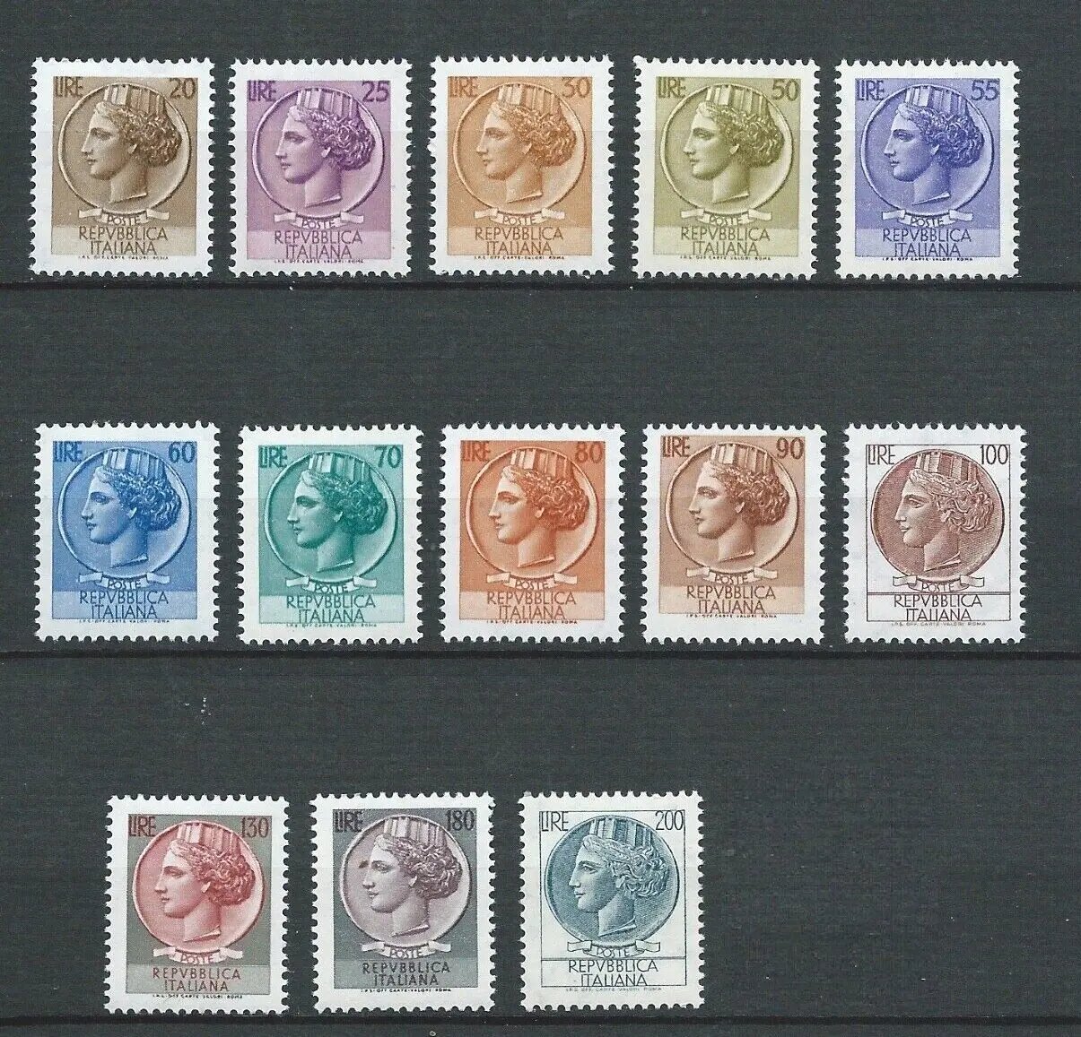 Почтовые марки Италии 1968 года портрет богини 18 шт.