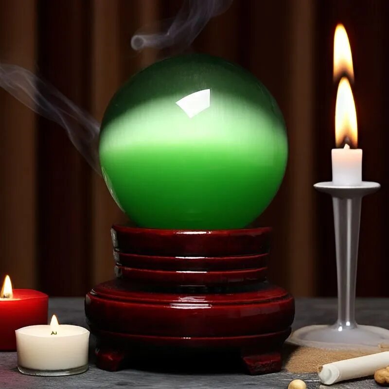 Зеленый кошачий глаз Магический хрустальный шар, гадание, ритуал, Диаметр 6 см, С основанием