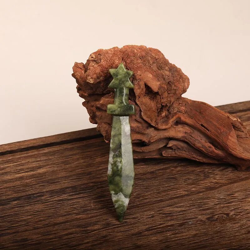 Алтарная атрибутика/Кристалл Ритуальный нож 13cm, Green Stone, 13cm