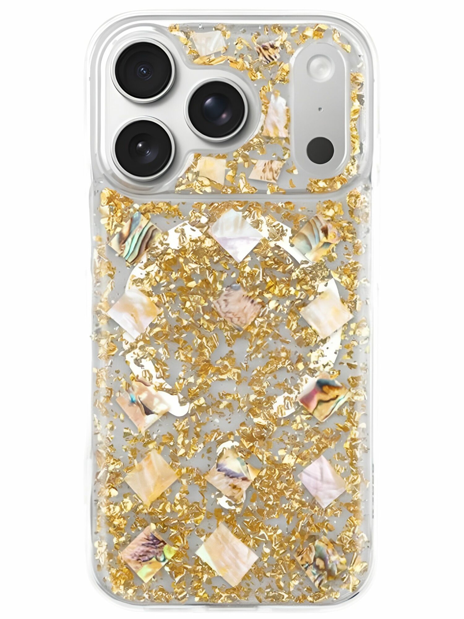 Чехол на iPhone 17 Pro, Mag Flowers c поддержкой беспроводной зарядки, Gold