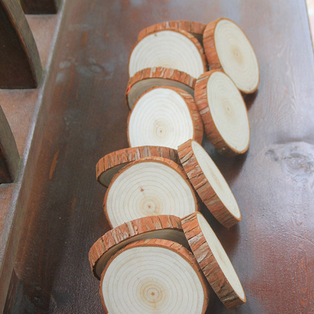 10 шт деревянных срезов из натурального кедра, круги 6x6x1 см с корой для декора и рукоделия, подставки под стаканы, рождественские украшения, фотопропсы и творческие поделки