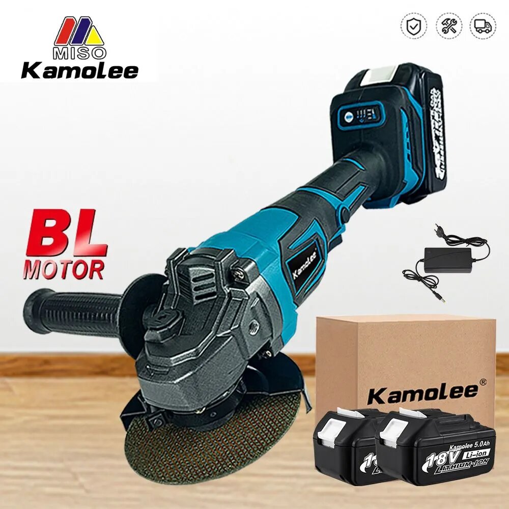 Болгарка аккумуляторная ушм / Угловая шлифовальная машина Kamolee, 125мм, 18500об/мин, 1800Вт, 2АКБ