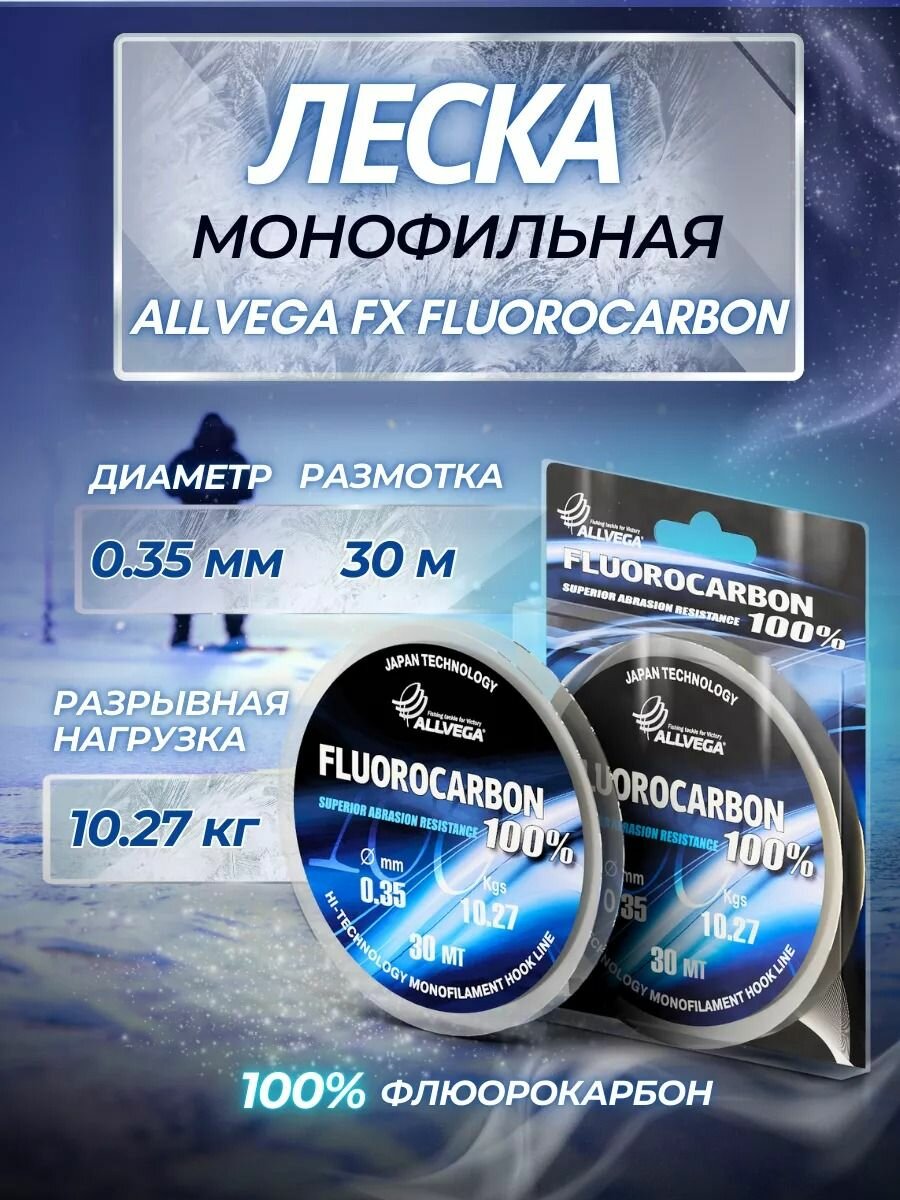 Леска для зимней рыбалки Флюорокарбон 100% 30м 0,35мм 10,27кг