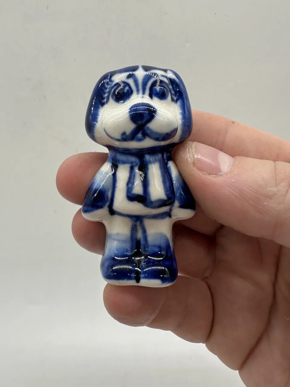 Cтатуэтка Собачка на стиле Гжель Фарфор винтажная Авторская