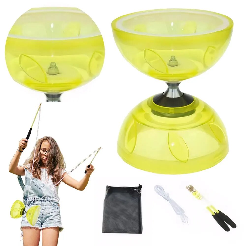 Трёхподшипниковый диаболо из ТПУ для начинающих, 130 105 мм, с двумя палками, верёвкой и сетчатым мешком