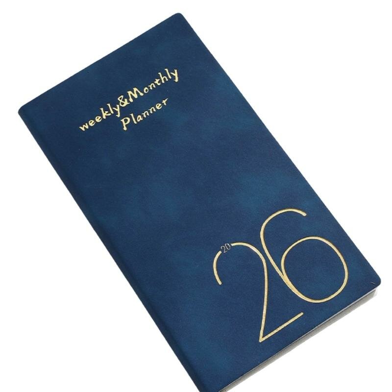 Еженедельник-ежемесячник кожаный на 2026 год, темно-синий