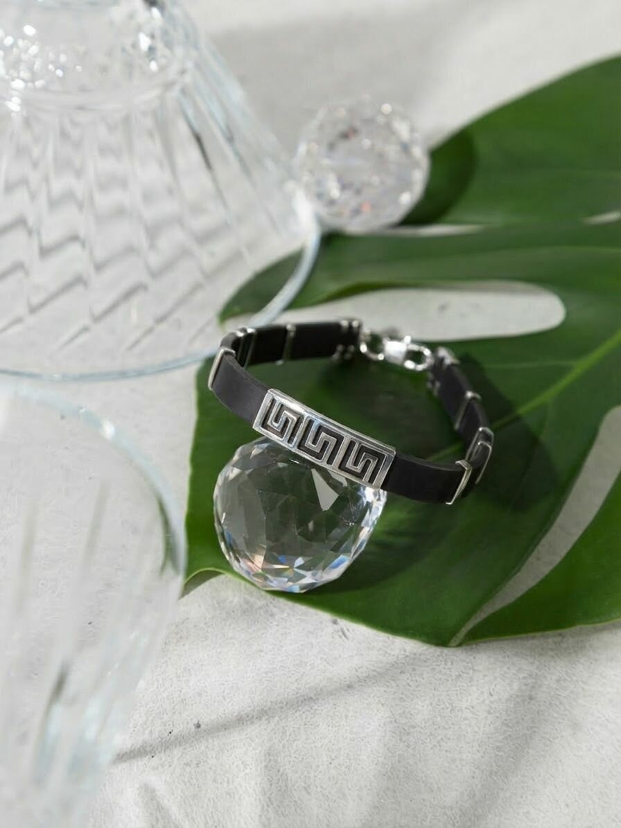 Браслет, серебро, 925 проба, родирование, каучук