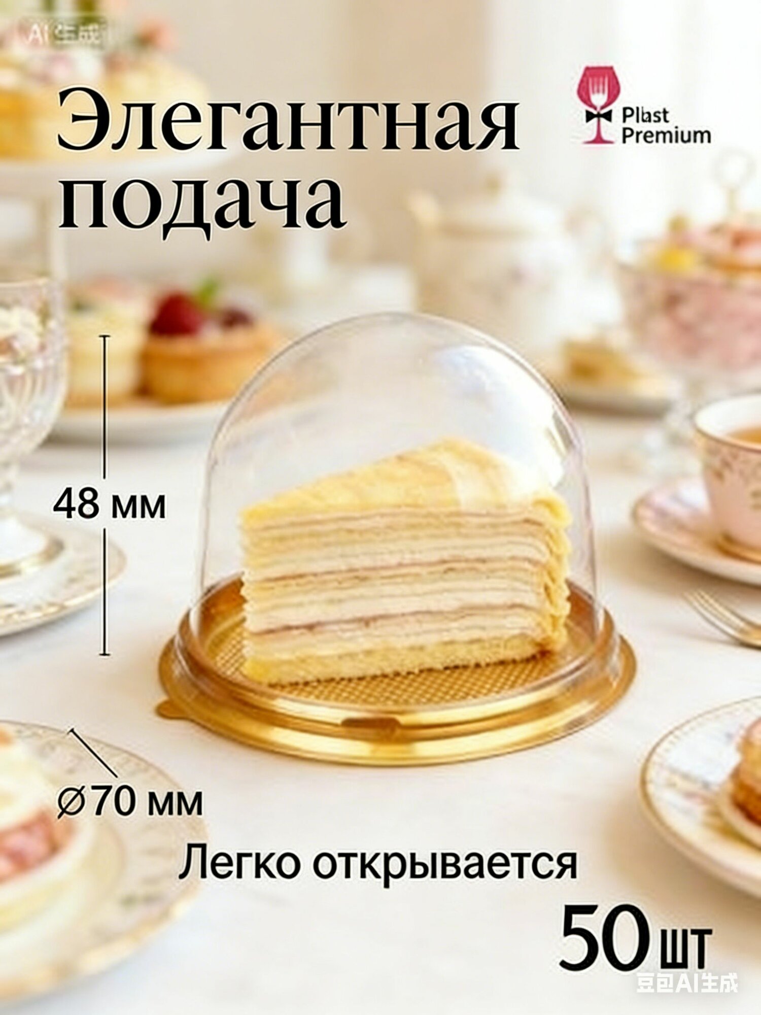 Купольная упаковка для мыла, пирожных, 50 шт, прозрачная