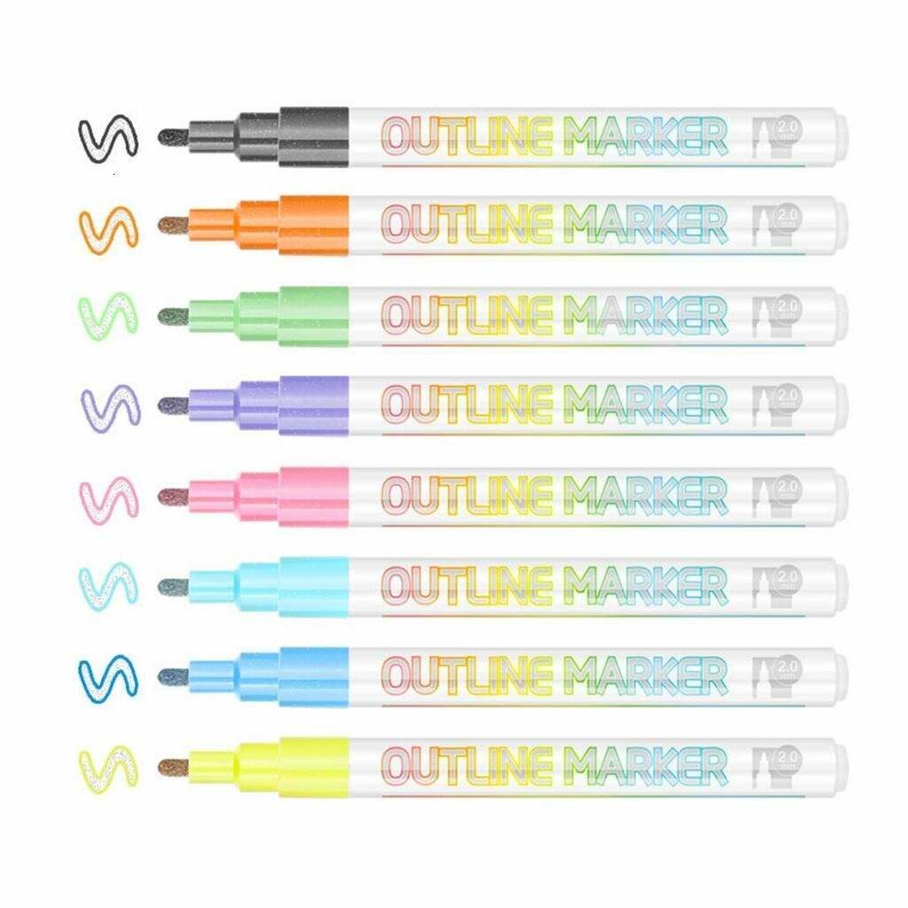 Блестящие контурные маркеры для рисования, серебряная нить - 8 цветов