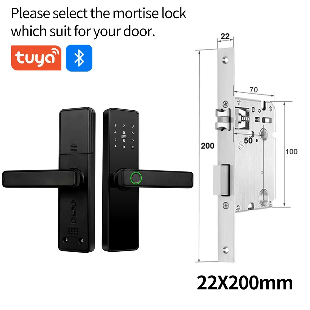 Электронный замок Asia-Teco Bluetooth с биометрией, 22x200mm