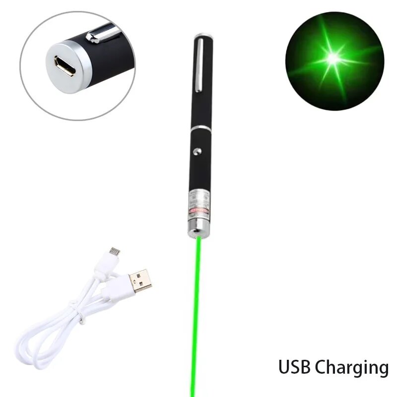Зеленый лазерный указатель-фонарик Зеленый, Green(USB)