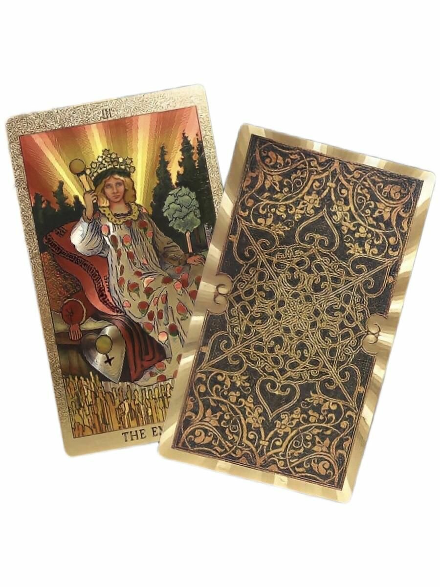Карты Таро Уэйта Золотые Пластиковые, классическая колода 78 карт 12*7см с инструкцией