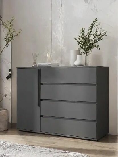 Комод с ящиками для одежды и вещей Норд высокий, под телевизор, в прихожую стиле лофт, 120х45х90 см, Графит