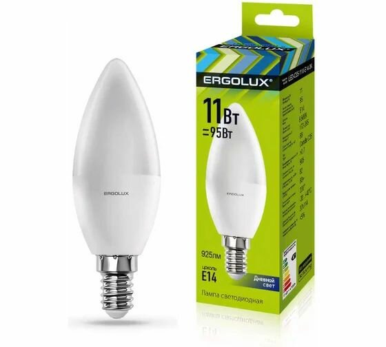 Электрическая светодиодная лампа Ergolux LED-C35-11W-E14-6K Свеча 11Вт E14 6500K