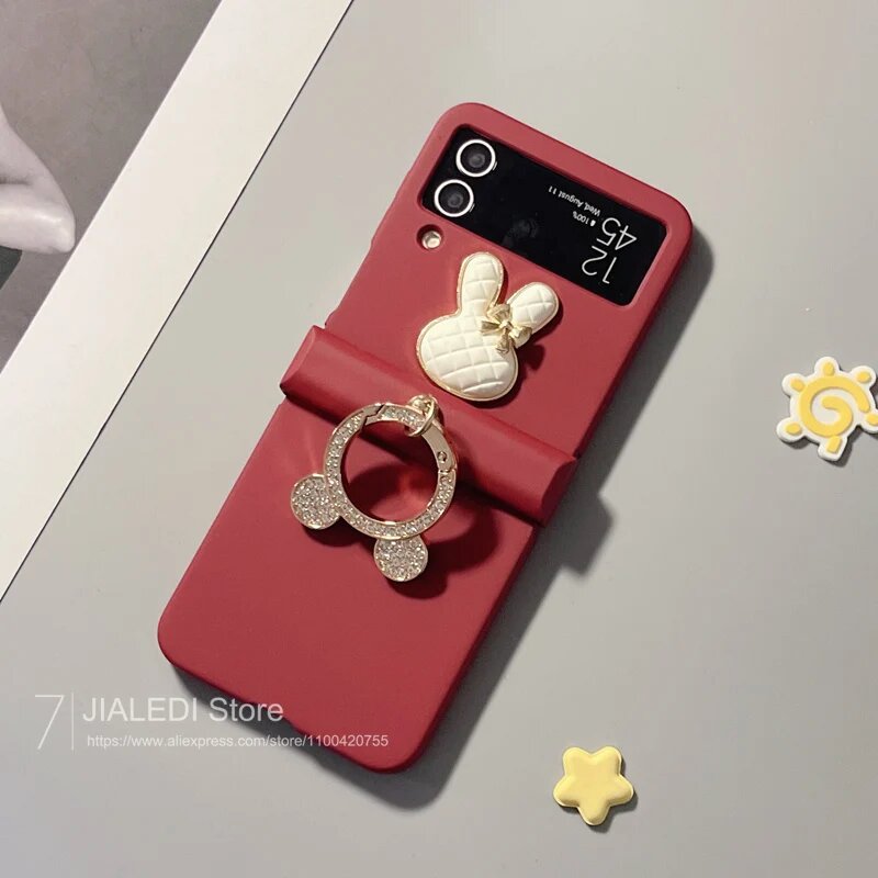 Чехол Samsung Galaxy Z Flip 5, Wine-White Rabbit, кролик, стразы