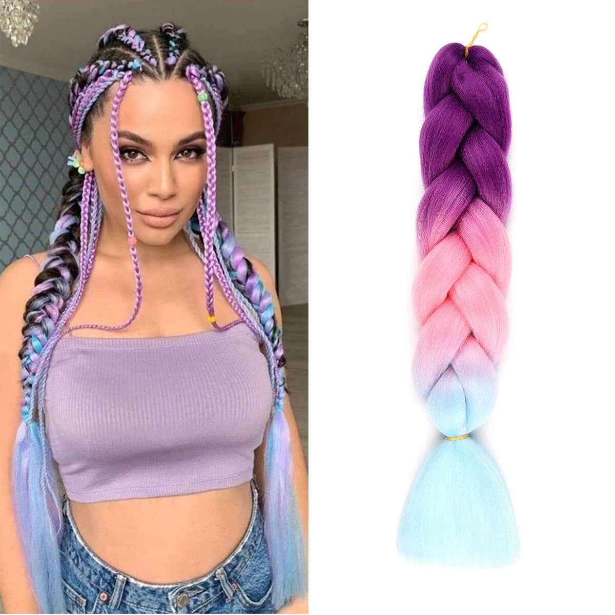 Косы JIAMEISI Braids-Y10, омбре розово-голубые