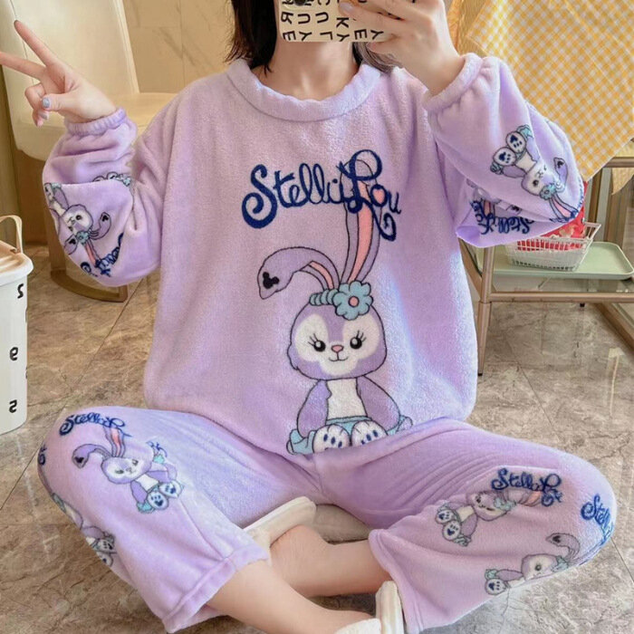 Женская пижама из кораллового флиса, милый стиль Hello Kitty, на флисовой подкладке, плотная и тёплая, новинка зимы 2025 года, размер：S-XL