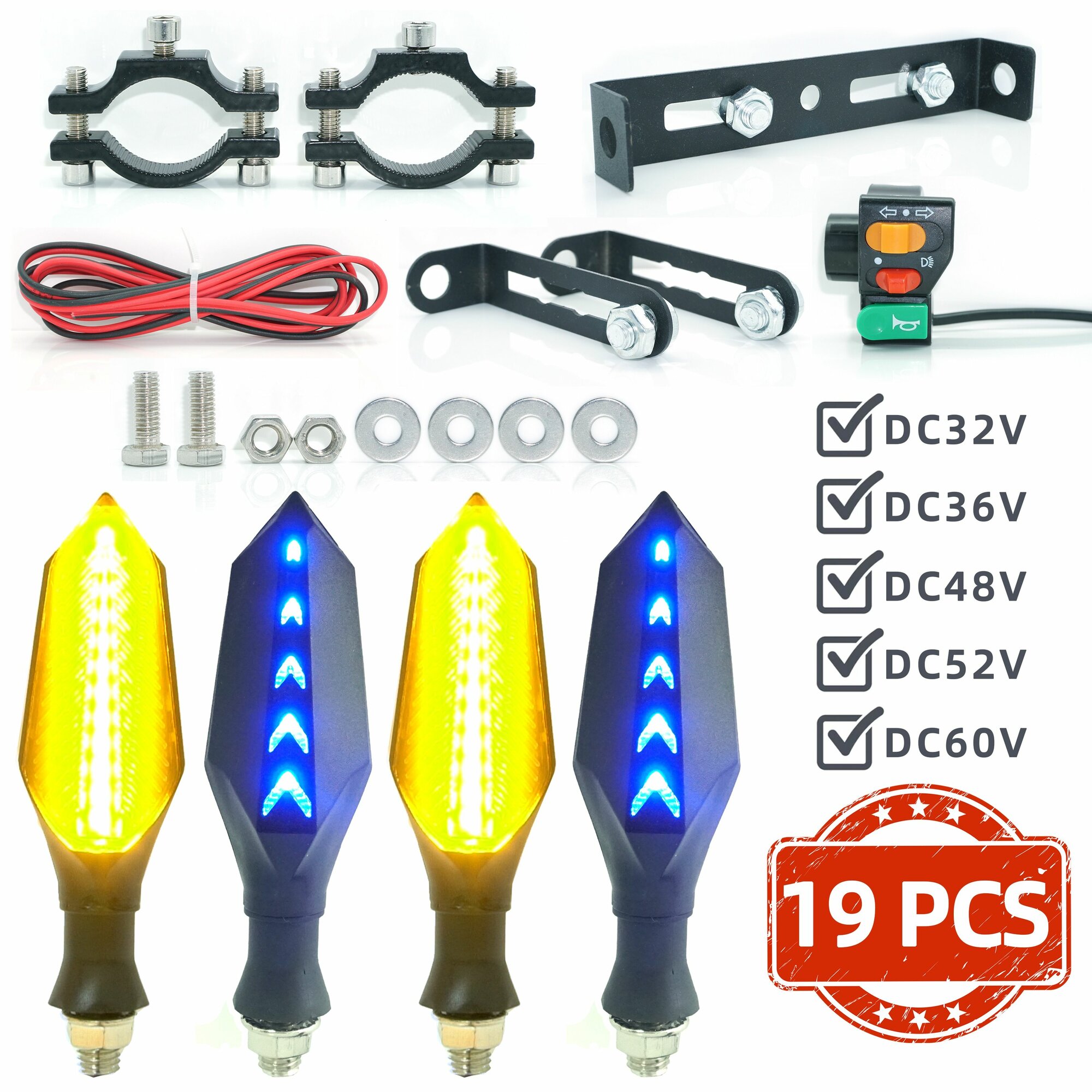 DC 36В 48В 52В 60В Аксессуары для электрического скутера мотоцикла E-bike Moto с LED сигналами поворота светодиодными мигалками и индикаторами света