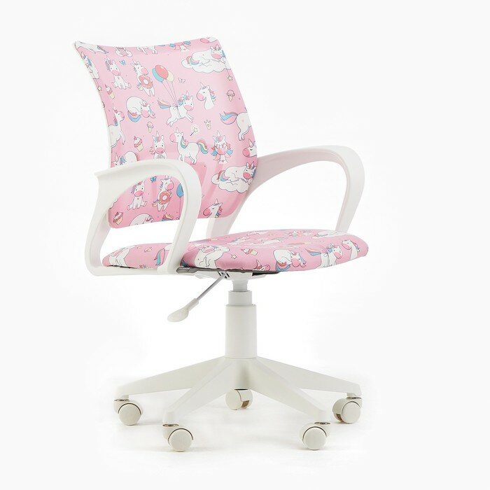 Кресло детское Бюрократ Burokids 1 W-Unicorn розовый, белый пластик, с подлокотником (1687095)