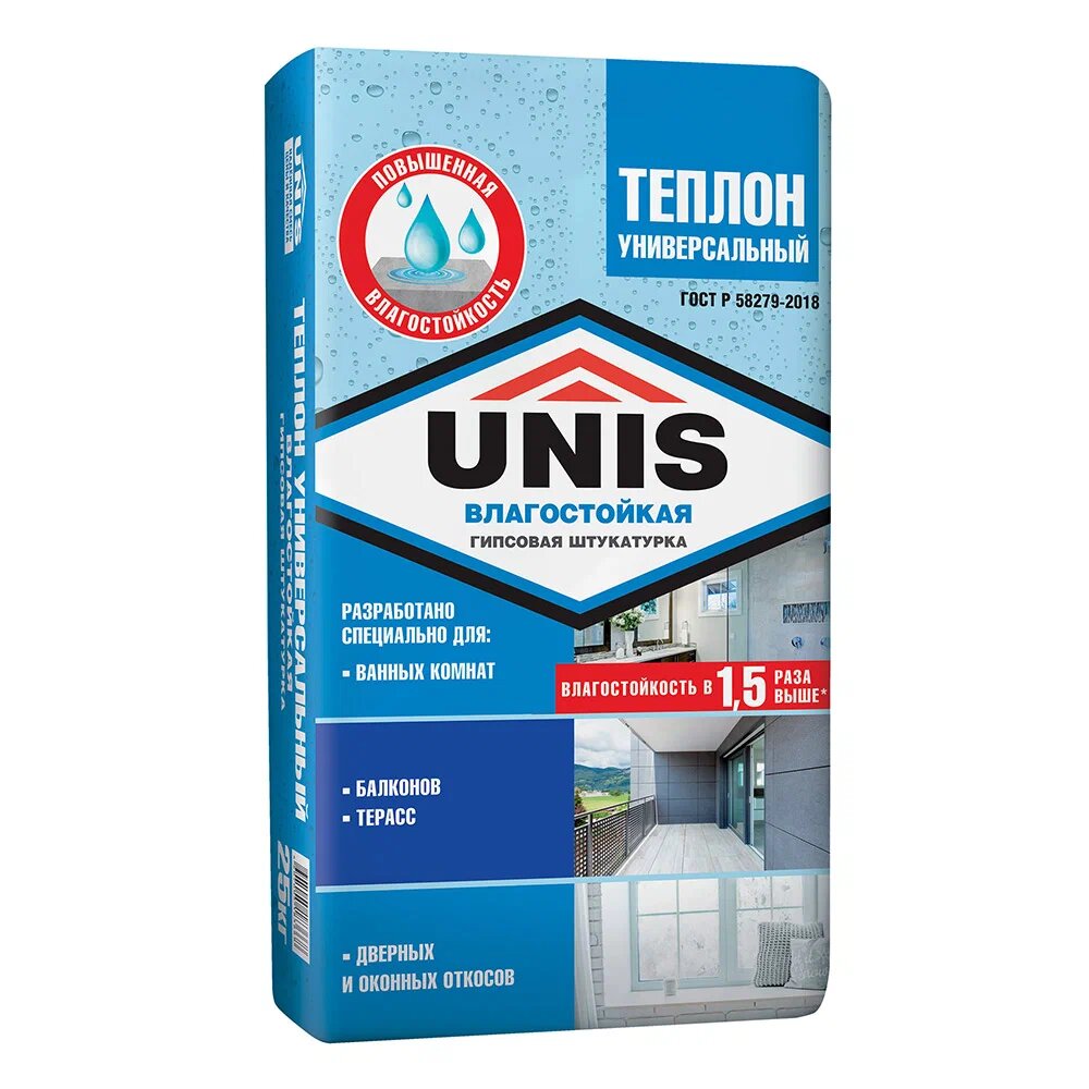 Штукатурка гипсовая Unis Теплон Универсальный влагостойкая 25 кг
