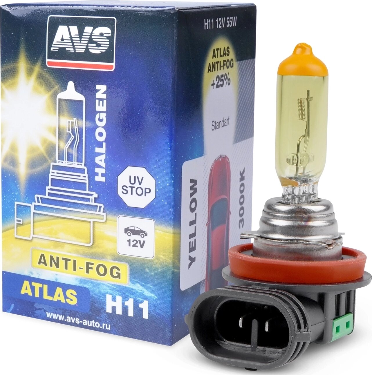 Галогенная лампа AVS ATLAS ANTI-FOG BOX желтый H11.12V.55W. ко