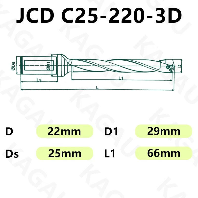 Сверло JCD C25-220-3D, D 22мм, D1 29мм